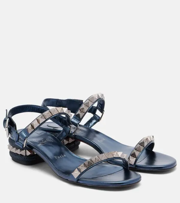 CHRISTIAN LOUBOUTIN Pyra Embellished Leather Sandals - Blue