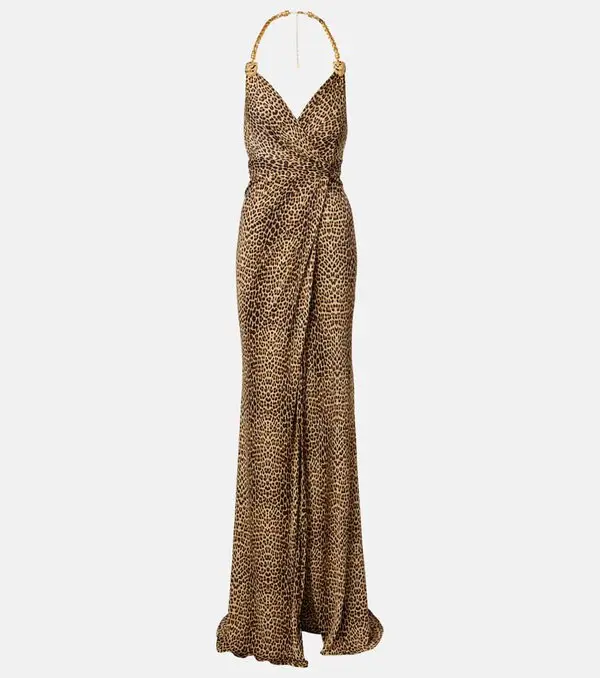 Roberto Cavalli Embellished Open-back Gown
