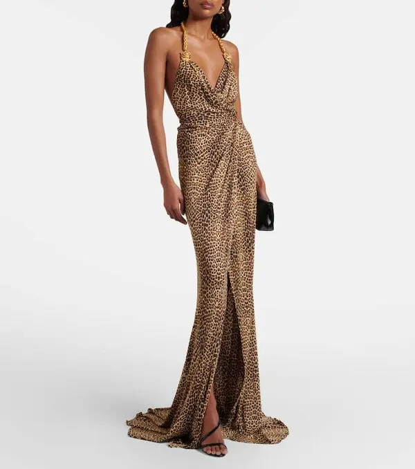 Roberto Cavalli Embellished Open-back Gown