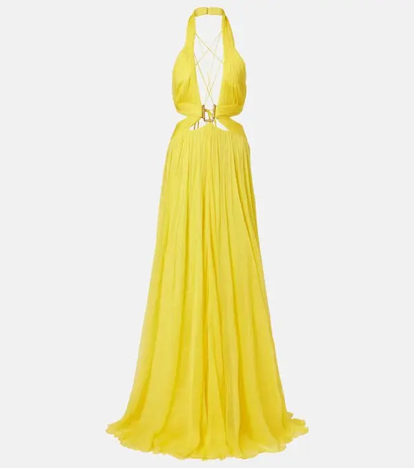 Roberto Cavalli Cutout Silk Chiffon Gown