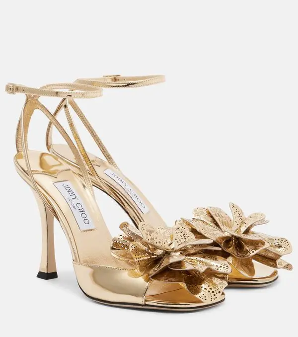 JIMMY CHOO Mimmi Mirrored Leather Sandals - Gold