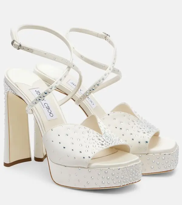 JIMMY CHOO Karli Embellished Platform Sandals - White