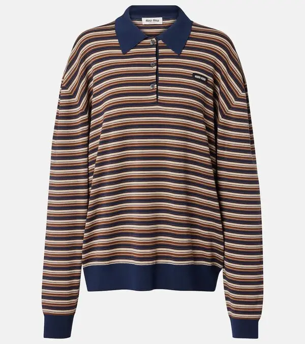 Miu Miu Striped Virgin Wool Polo Sweater
