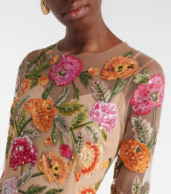 Carolina Herrera Embroidered Floral Tulle Gown - Beige - 30% Off |  Editorialist