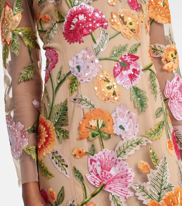 Carolina Herrera Embroidered Floral Tulle Gown - Beige - 30% Off |  Editorialist