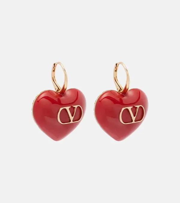 Valentino Garavani Cœur Royal Vlogo Enamel Earrings - Red