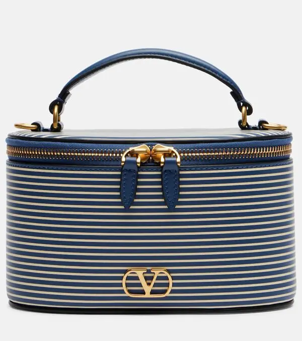 Valentino Garavani Vlogo Mini Striped Leather Vanity Bag - Blue