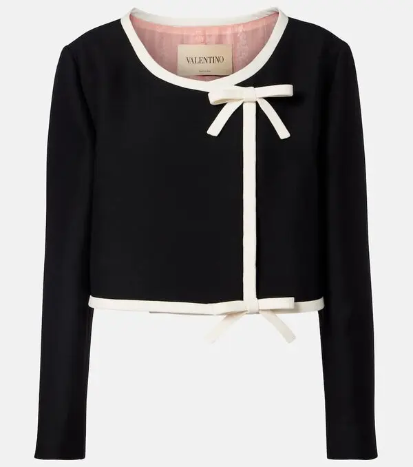 Valentino Garavani Crepe Couture Bow-detail Cropped Jacket - Black