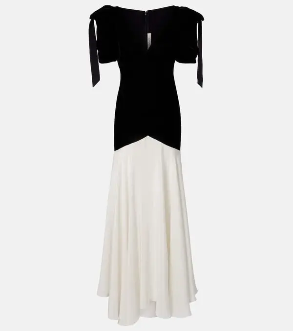 RODARTE Bow-detail Silk Crêpe And Velvet Gown - Black