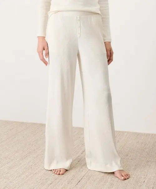 PACT Dream Rib Wide Leg Lounge Pant Made With Organic Cotton - Cream