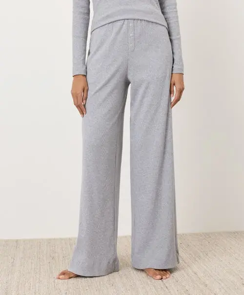 PACT Dream Rib Wide Leg Lounge Pant Made With Organic Cotton - Heather Grey
