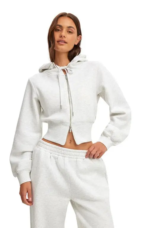Cotton:on Active Fleece Contour Zip Through - Light Grey Marle