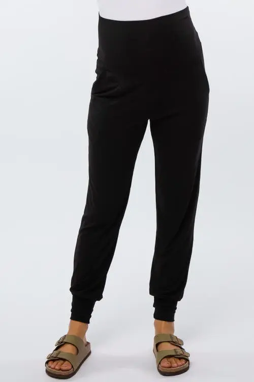 PINKBLUSH Maternity Jogger Pants With Side Pockets - Black