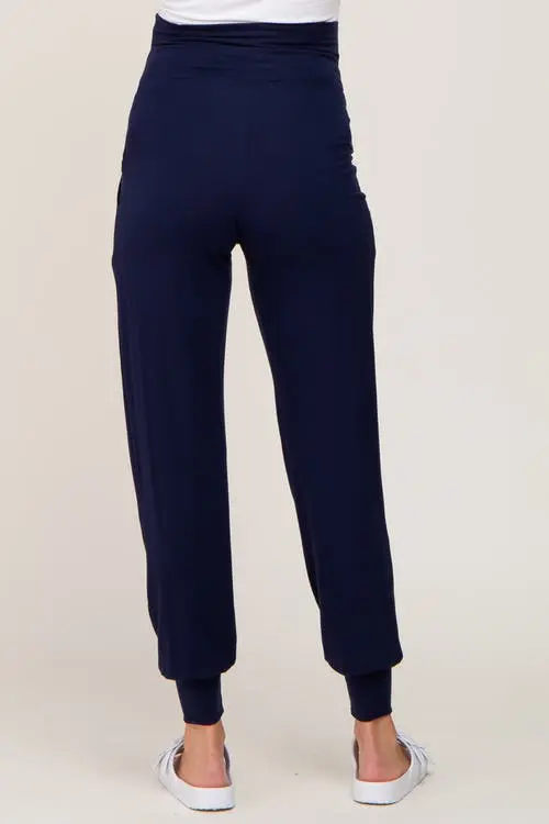 PINKBLUSH Maternity Band Jogger Pants - Navy Blue