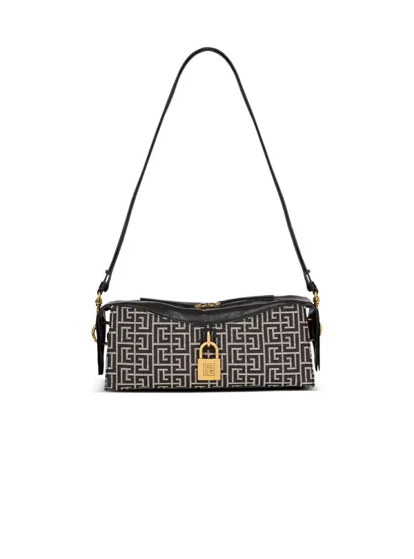 Balmain Pulse Baguette In Monogram Jacquard And Calfskin - Black