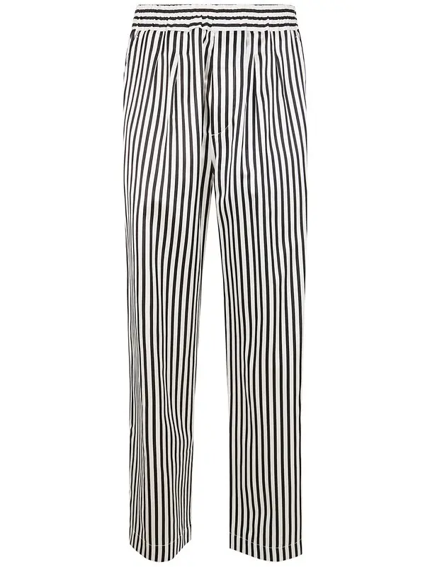 TOM FORD Fluid Silk Baton Stripe Pleated Piping Lounge Pants - Black