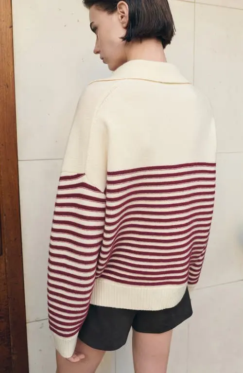 Mango Striped Johnny Collar Sweater