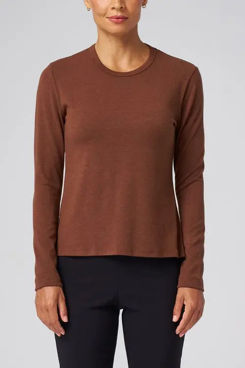 FRANNE GOLDE Structured Knit Long Sleeve Tee - Chestnut