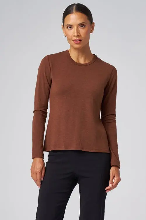 FRANNE GOLDE Structured Knit Long Sleeve Tee - Chestnut