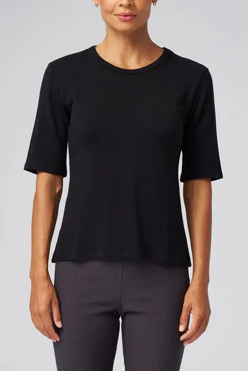 FRANNE GOLDE Structured Knit Elbow Sleeve Tee - Black
