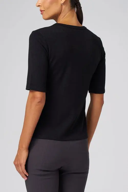FRANNE GOLDE Structured Knit Elbow Sleeve Tee - Black
