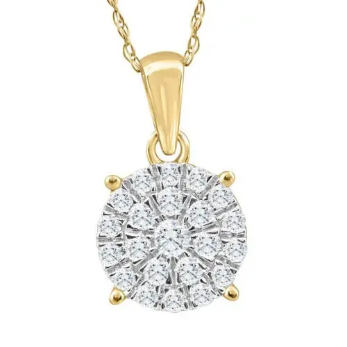BLISS DIAMOND 3/8 Ct Tw Diamond Halo 9mm Round Pendant Necklace - 10k Yellow Gold