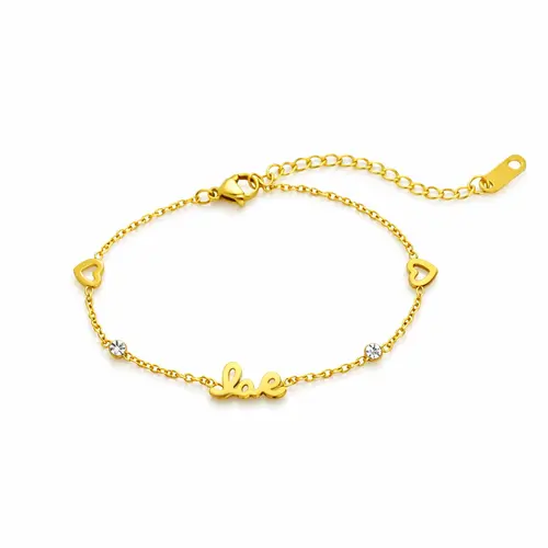 DONATELLO GIAN Love & Heart Crystal Station Bracelet - Gold