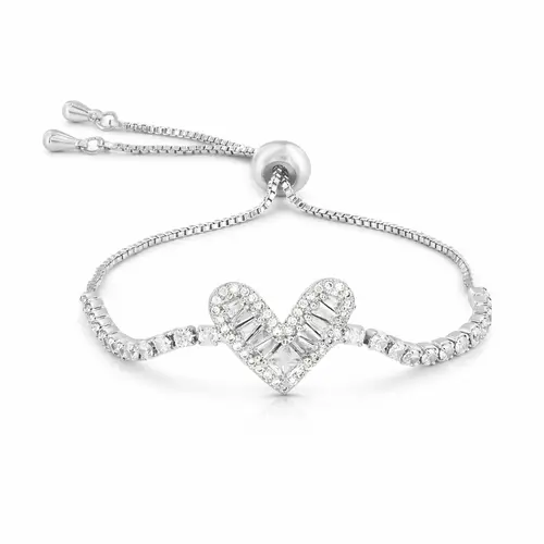 DONATELLO GIAN Adjustable Crystal Heart Bracelet - Silver