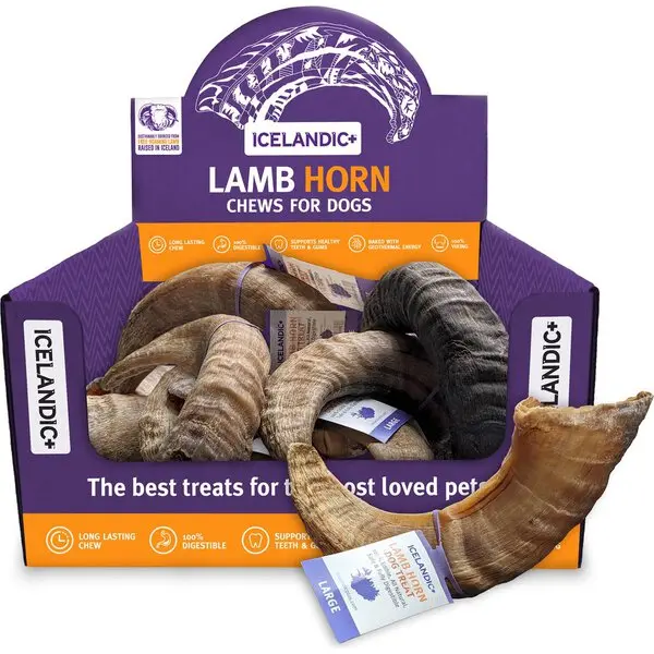 ICELANDIC+ 7 Inch Lamb Horn Dog Chews 12 Pack - Multicolored