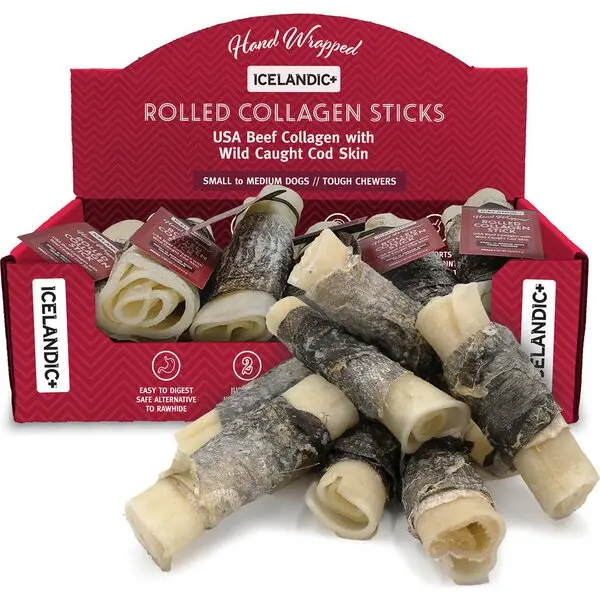 ICELANDIC+ 4 Inch Beef Rolled Collagen Stick With Cod Skin - Multicolored