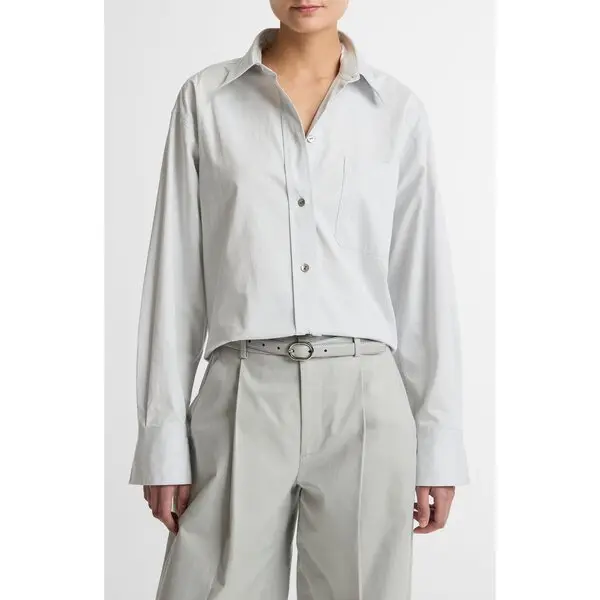 Vince Cropped Cotton Shirt - Light Grey