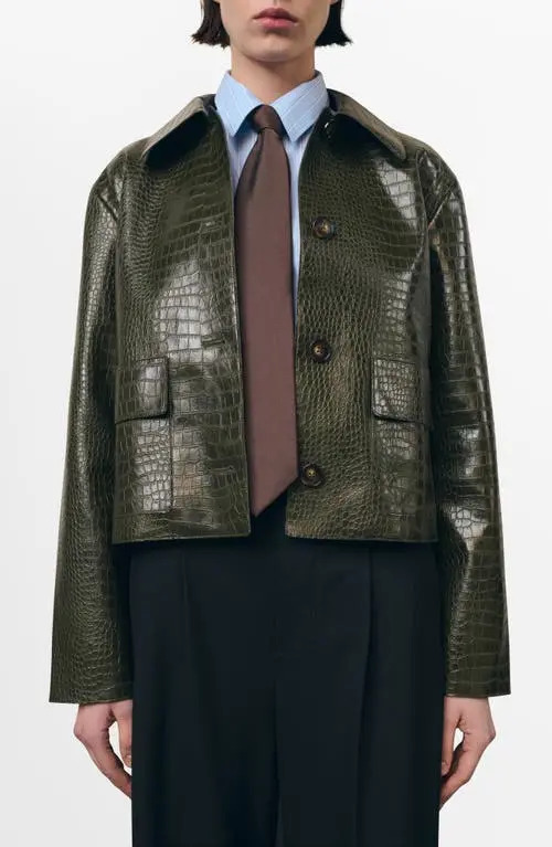 Mango Nilo Croc Embossed Faux Leather Jacket