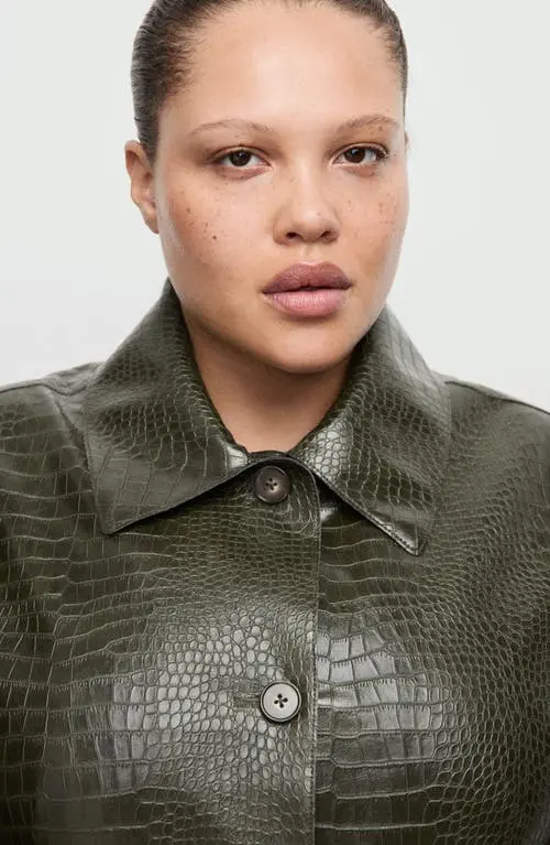 Mango Nilo Croc Embossed Faux Leather Jacket