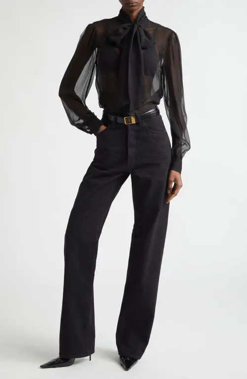 evereve black dress Black Tie Neck Sheer Organza Shirt main image 0