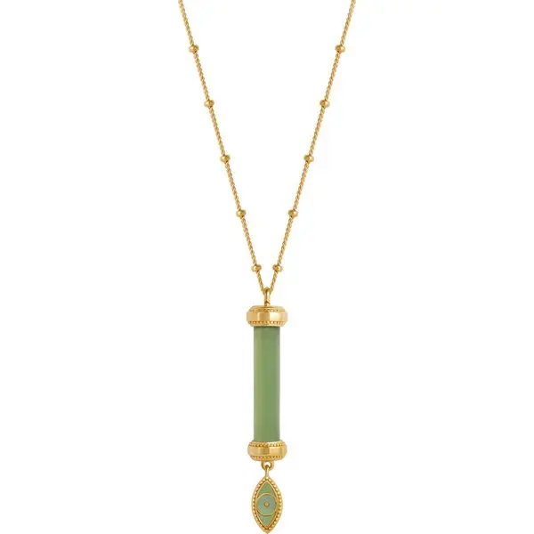 KARMA AND LUCK Guardian Spirit Jade Evil Eye Necklace - Gold/pastel Green