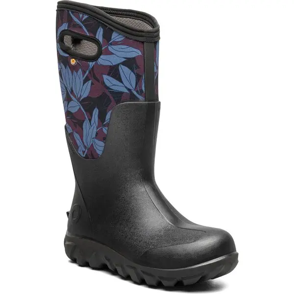 Bogs Classic Seamless Tall Rain Boots - Black/blue Leaves Multi