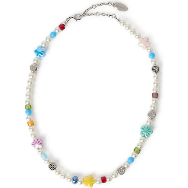 Off-White Arrow Pearl & Beads Necklace - Silver