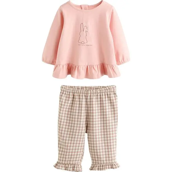 NEXT Bunny Graphic Top & Gingham Pants Set - Pink