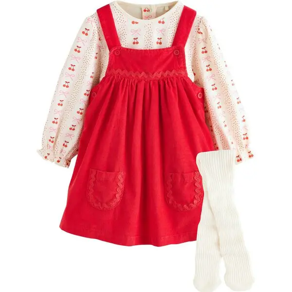 NEXT Bow Corduroy Pinafore Dress Set - Red