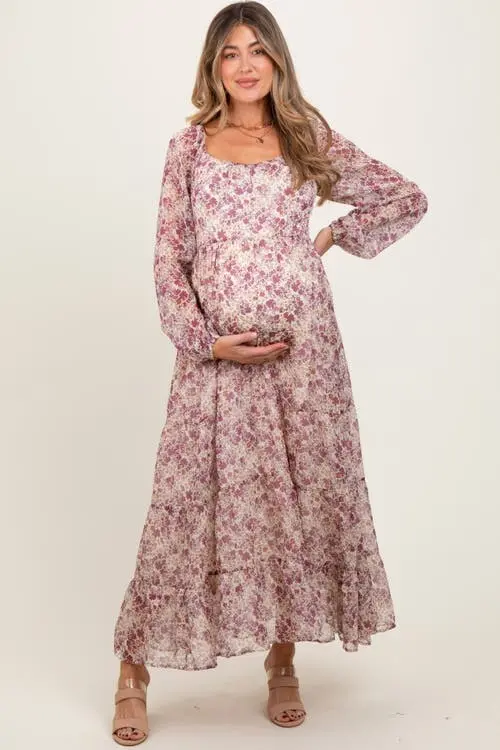 PINKBLUSH Floral Chiffon Maternity Maxi Dress