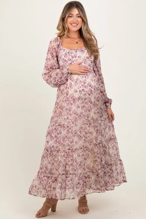 PINKBLUSH Floral Chiffon Maternity Maxi Dress