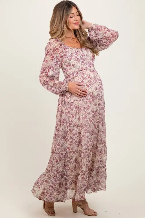 PINKBLUSH Floral Chiffon Maternity Maxi Dress