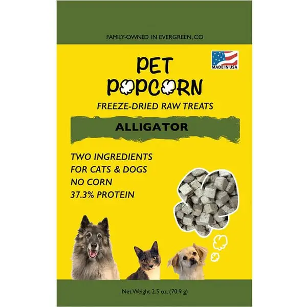 PET POPCORN Freeze Dried Raw Treats, Alligator, 2.5oz Bag - Multicolored