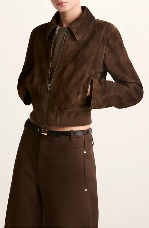 Vince Shrunken Suede Bomber Jacket - Willow