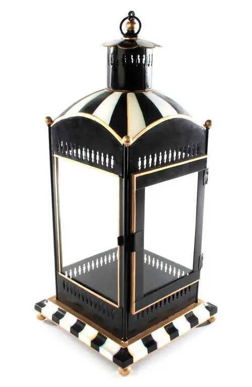 MACKENZIE-CHILDS Courtly Stripe Candle Lantern - Black/white