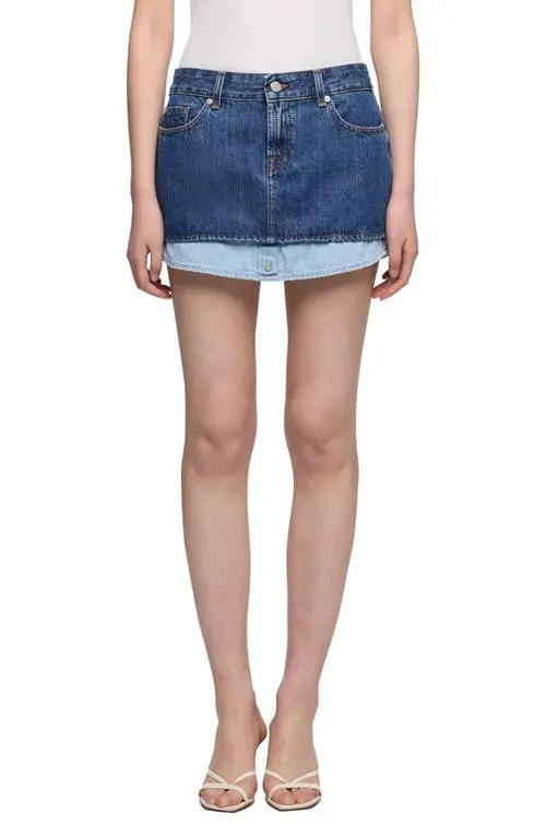 7 For All Mankind Layered Denim Mini Skirt