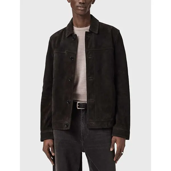 ALLSAINTS Nates Suede Button-down Jacket - Tanner Black