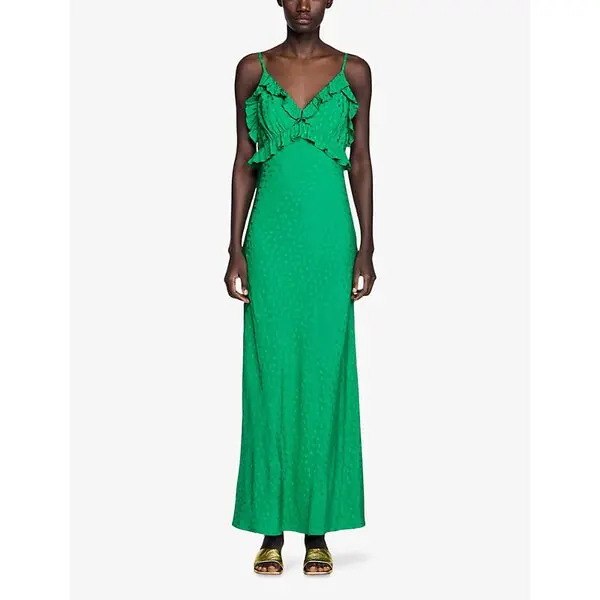 Sandro V-neck Jacquard-pattern Woven Maxi Dress