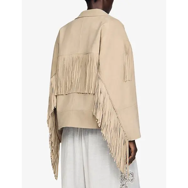 Sandro Oversized Fringed Suede Jacket