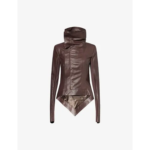 Rick Owens Naska Funnel-neck Leather Biker Jacket